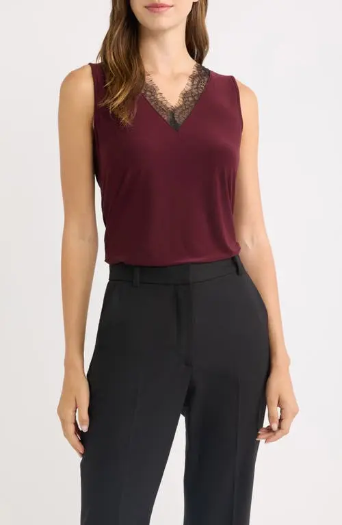 Anne Klein Lace Trim V-neck Tank - Barolo