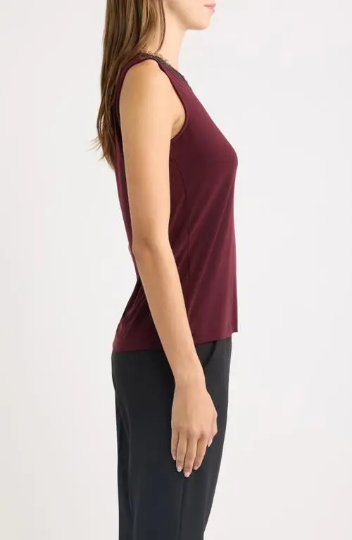 Anne Klein Lace Trim V-neck Tank - Barolo