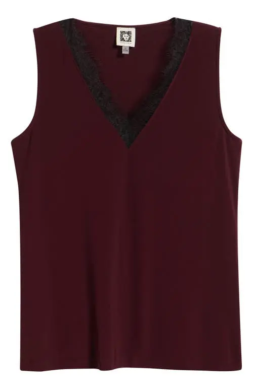 Anne Klein Lace Trim V-neck Tank - Barolo