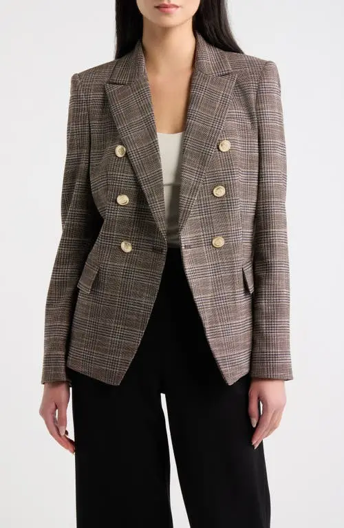 TAHARI ASL Checked Double Breasted Blazer With Peak Lapels