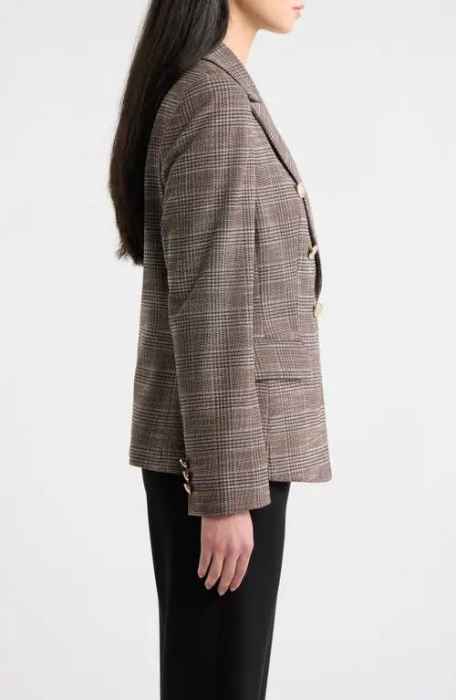 TAHARI ASL Checked Double Breasted Blazer With Peak Lapels