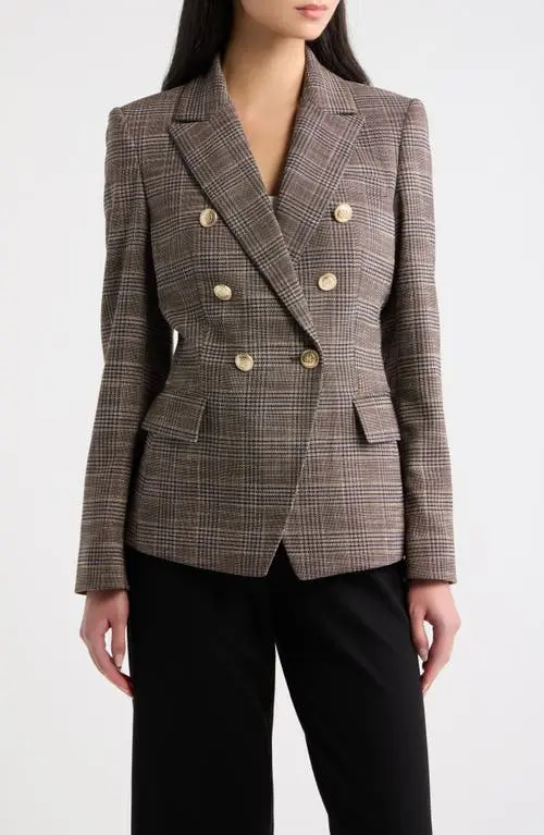 TAHARI ASL Checked Double Breasted Blazer With Peak Lapels