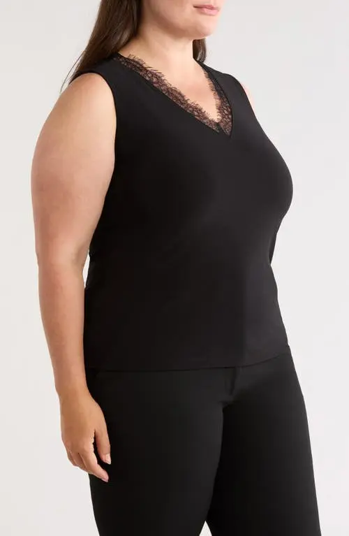 Anne Klein Lace Trim V-neck Tank - Anne Black