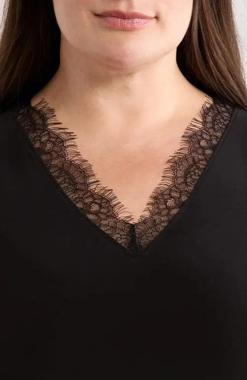 Anne Klein Lace Trim V-neck Tank - Anne Black