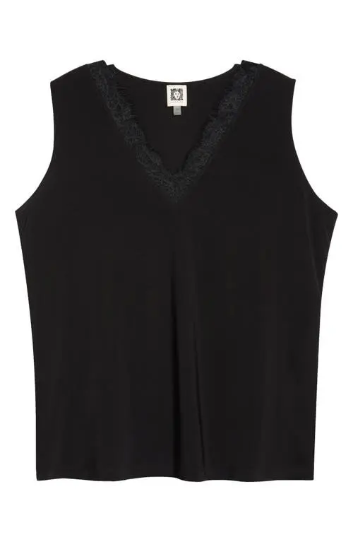 Anne Klein Lace Trim V-neck Tank - Anne Black