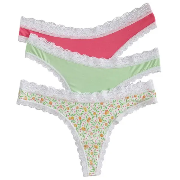 BUMBOO LONDON Pink / Green Three-pack Thongs Peaches Collection
