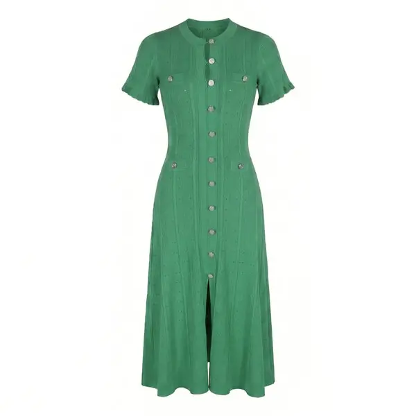 MODENAIRE Textured Knit Midi Dress Refined Button Front