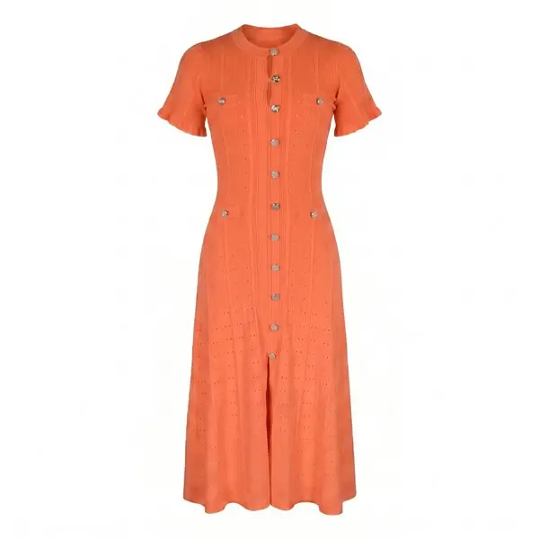 MODENAIRE Button Front Knit Midi Dress - Orange