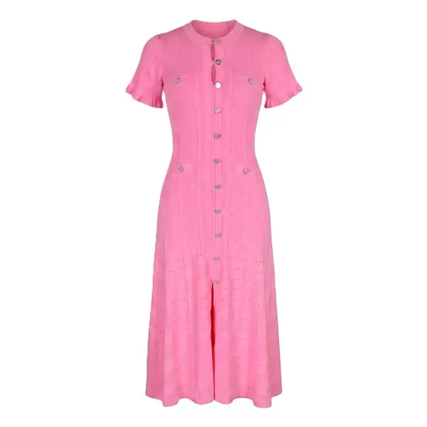 MODENAIRE Textured Knit Dress Structured Button Front - Pink