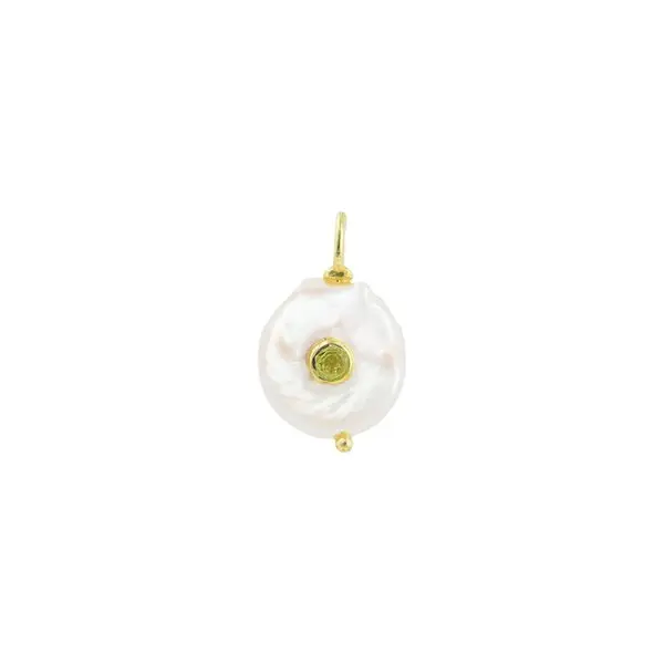 KAMARIA Pearl Coin Pendant With Inlay Stone Peridot - Green