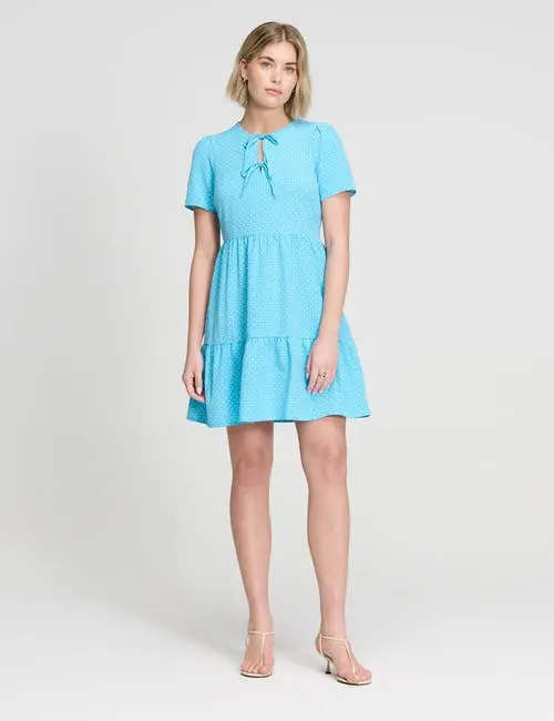 FINERY LONDON Lola Tie Front Tiered Mini Dress - Blue Spot