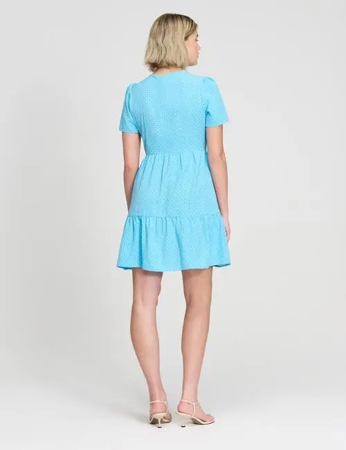 FINERY LONDON Lola Tie Front Tiered Mini Dress - Blue Spot