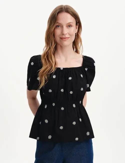 FINERY LONDON Holly Floral Embroidered Cotton Top