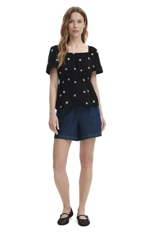 FINERY LONDON Holly Floral Embroidered Cotton Top - Black Daisy