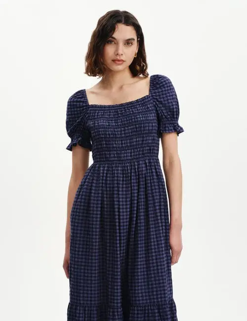 FINERY LONDON Petite Dawn Square Neck Midi Dress - Navy
