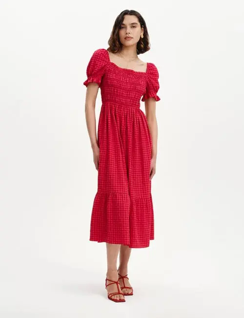 FINERY LONDON Petite Dawn Square Neck Midi Dress - Pink