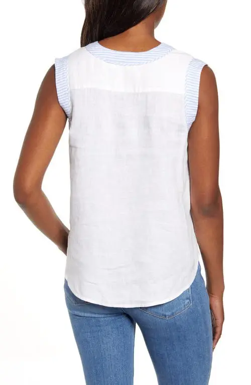 Vineyard Vines Sleeveless Linen Tassel Tie Blouse