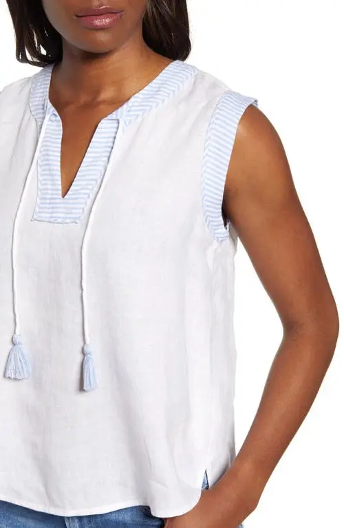 Vineyard Vines Sleeveless Linen Tassel Tie Blouse