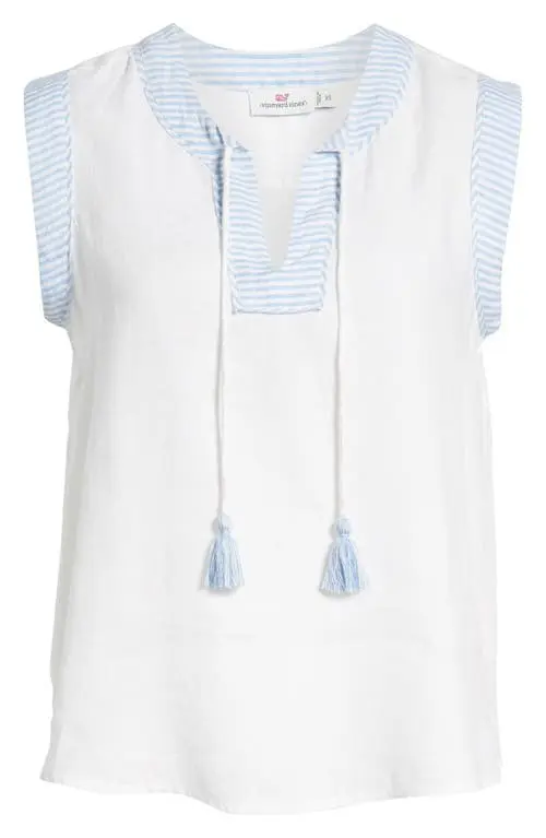 Vineyard Vines Sleeveless Linen Tassel Tie Blouse