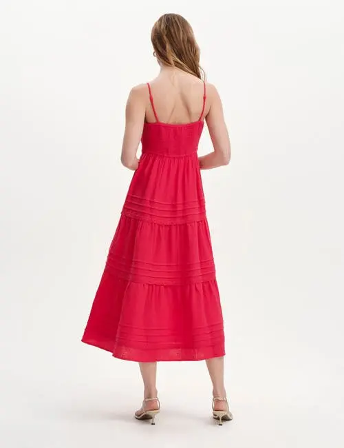 FINERY LONDON Petite Hazel Cheesecloth Midi Dress - Bright Pink