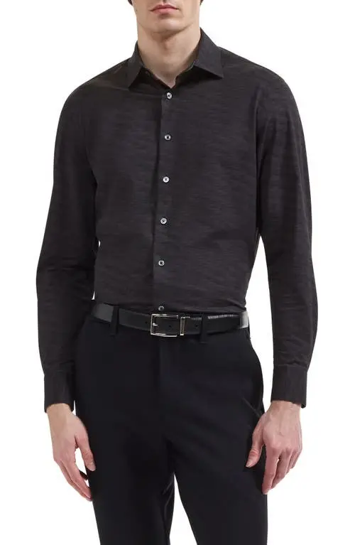 Bugatchi James Ooohcotton® Herringbone Print Button-up Shirt - Black