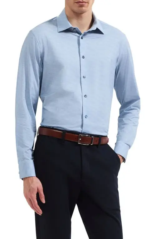 Bugatchi James Ooohcotton® Herringbone Print Button-up Shirt - Hazy Blue