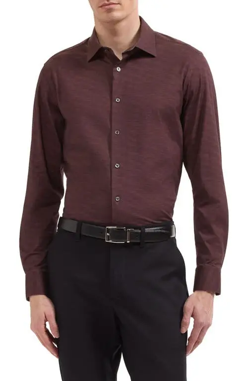 Bugatchi James Ooohcotton® Herringbone Print Button-up Shirt - Mahogany