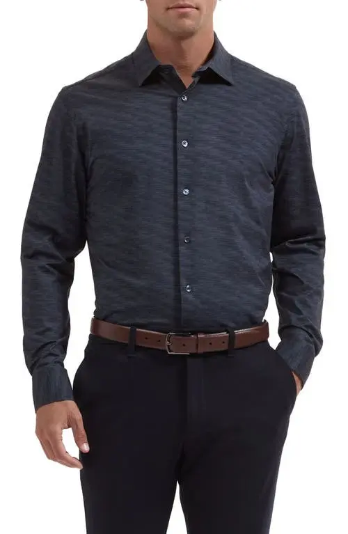 Bugatchi James Ooohcotton® Herringbone Print Button-up Shirt - Navy