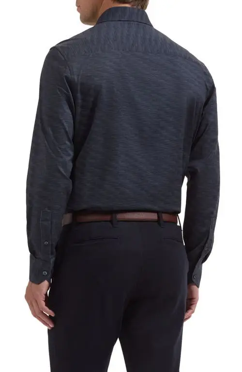 Bugatchi James Ooohcotton® Herringbone Print Button-up Shirt - Navy