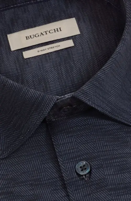 Bugatchi James Ooohcotton® Herringbone Print Button-up Shirt - Navy