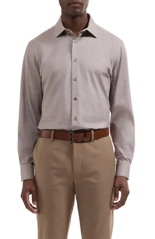 Bugatchi James Ooohcotton® Herringbone Print Button-up Shirt - Taupe
