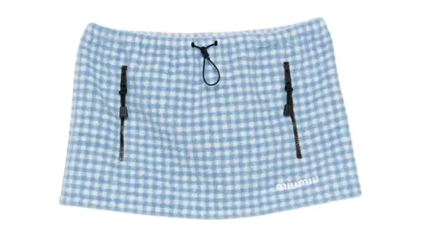 Miu Miu Gingham Check Drawstring Mini Skirt - Bianco/cielo