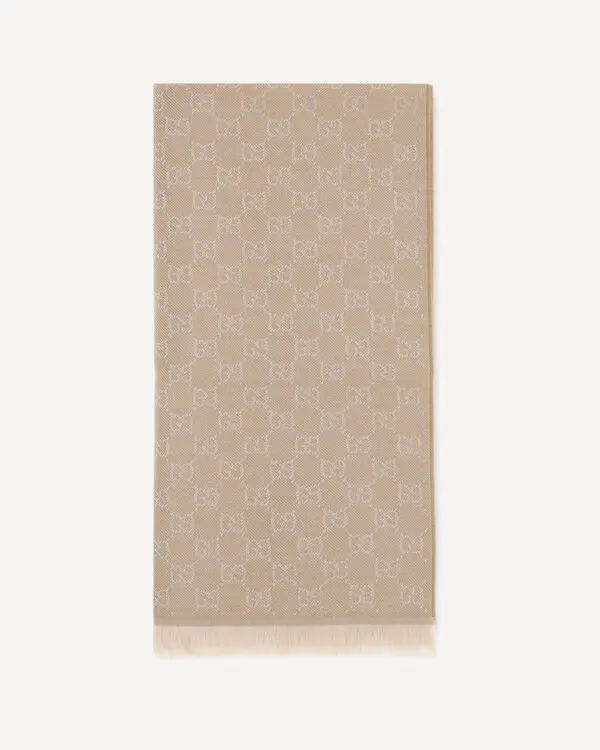 Gucci Gg Supreme Embroidered Wool Scarf - Beige