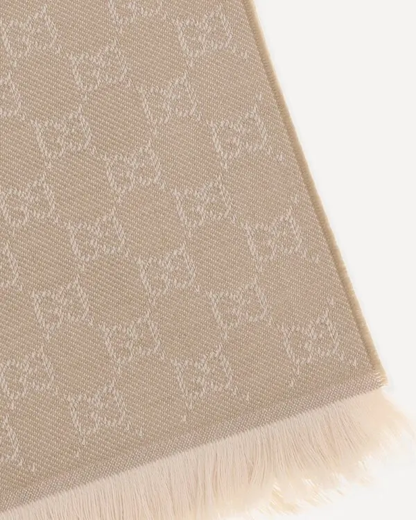 Gucci Gg Supreme Embroidered Wool Scarf - Beige