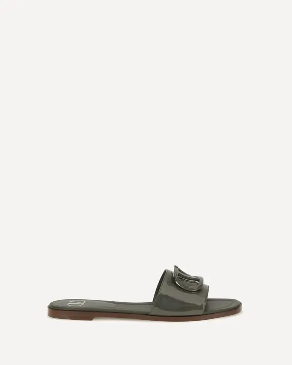 Valentino Garavani Vlogo Patent Leather Slide Sandals - Green