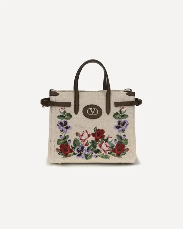 Valentino Garavani Antibes Embroidered Linen Mini Handbag - Beige