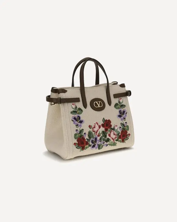 Valentino Garavani Antibes Embroidered Linen Mini Handbag - Beige