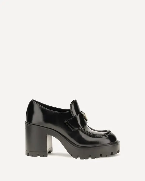 Prada Leather Heeled Loafers - Black