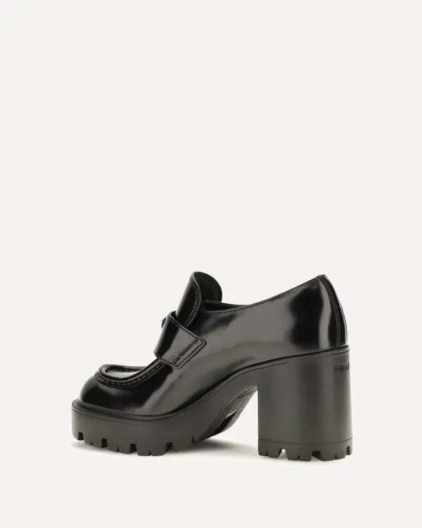 Prada Leather Heeled Loafers - Black