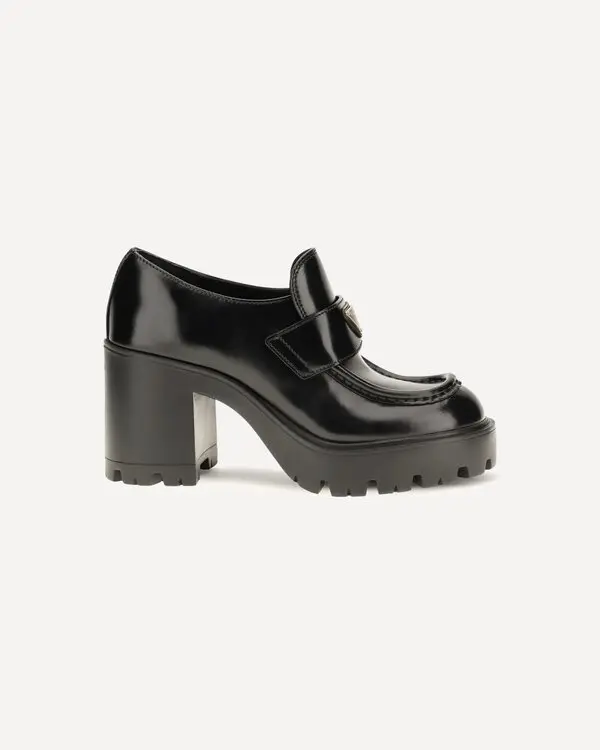 Prada Leather Heeled Loafers - Black