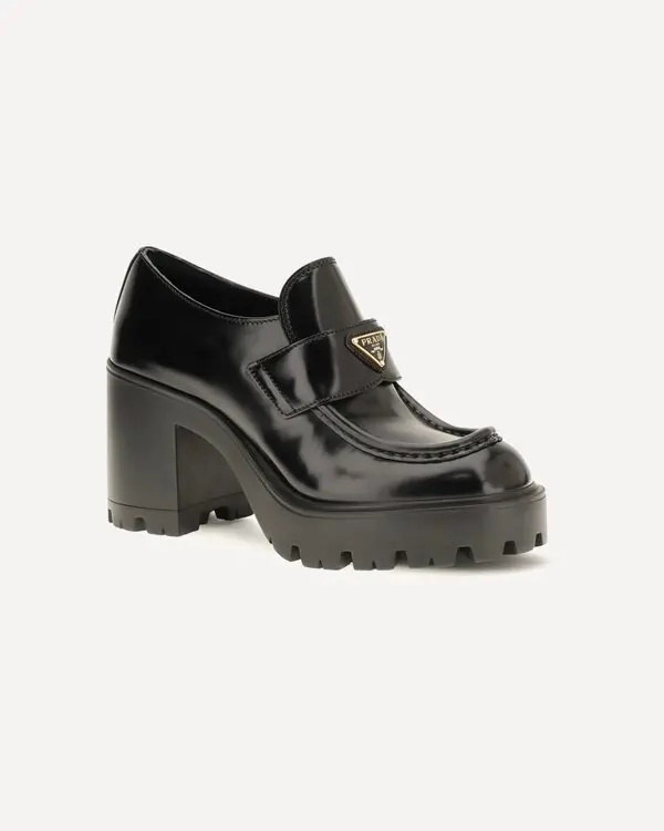 Prada Leather Heeled Loafers - Black