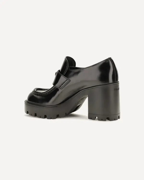 Prada Leather Heeled Loafers - Black