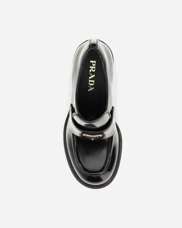 Prada Leather Heeled Loafers - Black