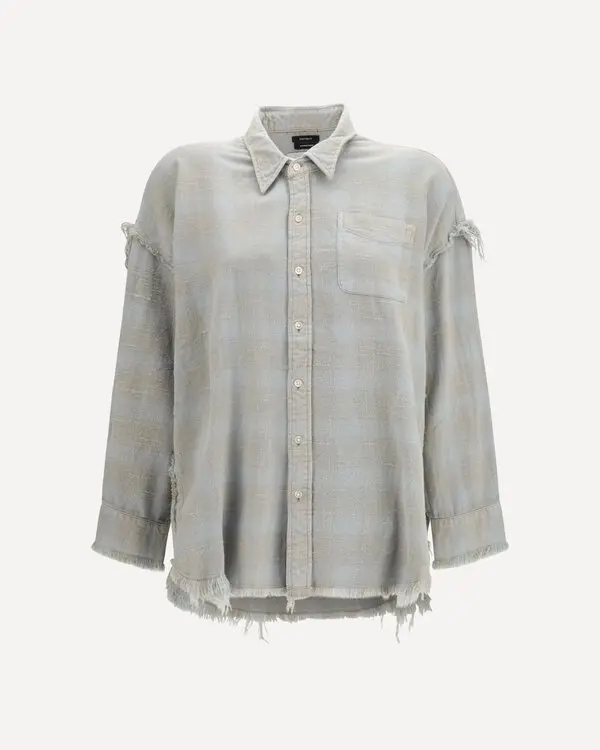 R13 Cotton Distressed Oversized Shirt - Light Blue