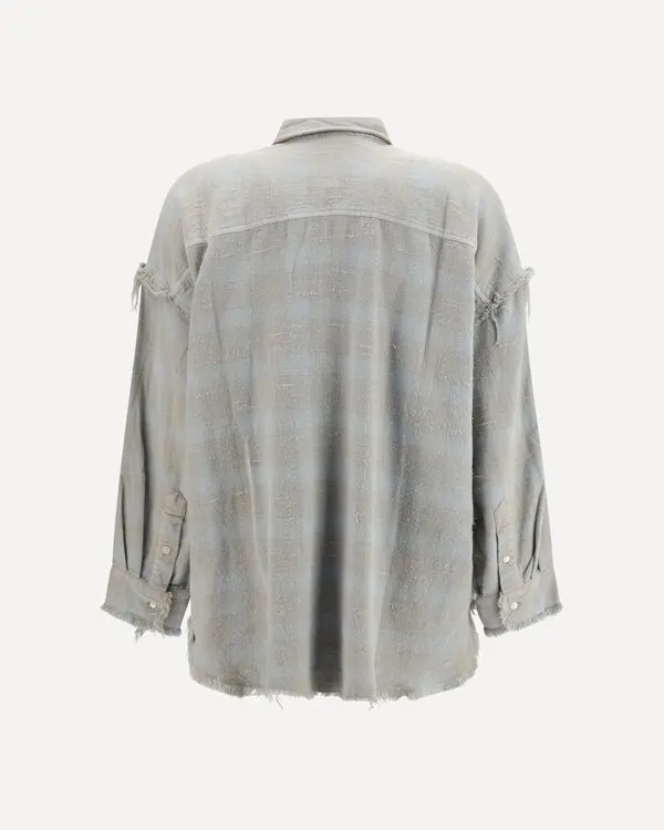 R13 Cotton Distressed Oversized Shirt - Light Blue