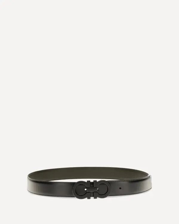 FERRAGAMO Reversible Adjustable Belt With Textured Gancini Buckle