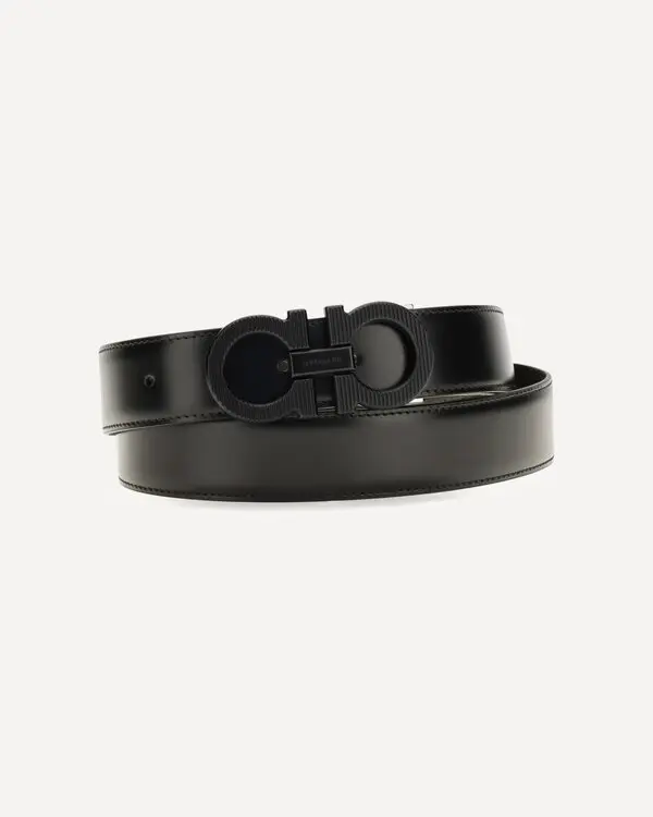 FERRAGAMO Reversible Adjustable Belt With Textured Gancini Buckle