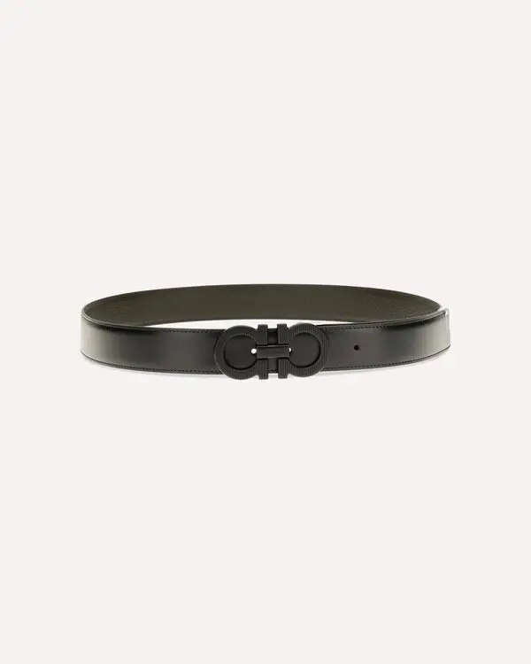 FERRAGAMO Reversible Adjustable Belt With Textured Gancini Buckle