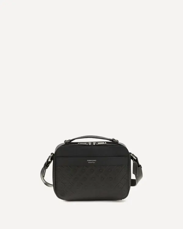 FERRAGAMO Leather Crossbody Bag With Embossed Gancini Pattern