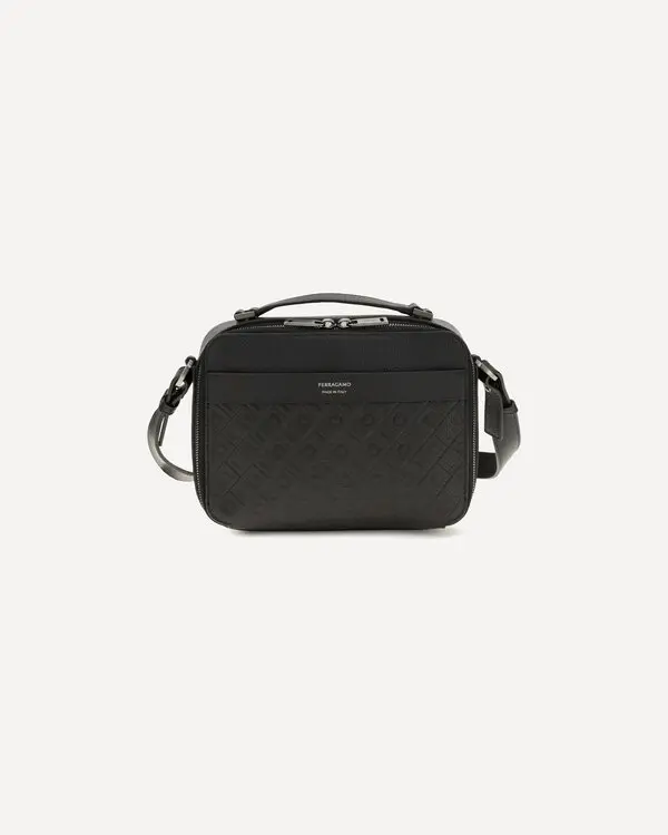 FERRAGAMO Leather Crossbody Bag With Embossed Gancini Pattern
